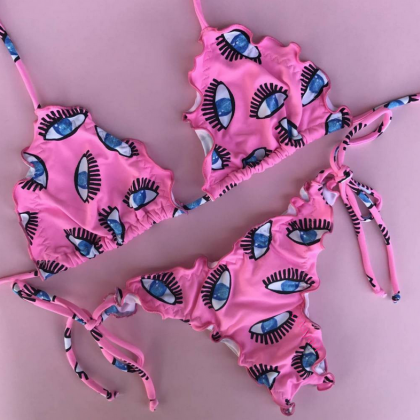 Eye Print Bikini Style Swimsuit Flounce Bikini Sexy Strap on Luulla