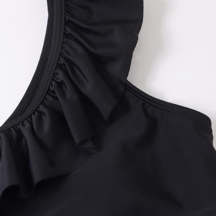 Solid Color Split Swimsuit One-shoulder Ruffled Ladies Sexy Bikini on ...