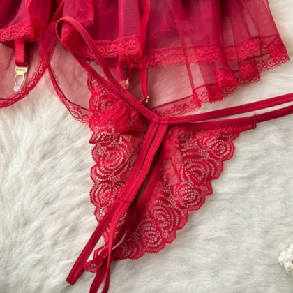 Summer Sexy Retro Chic Spice Girl Pure Wind Lace Gauze Flanged Waist ...