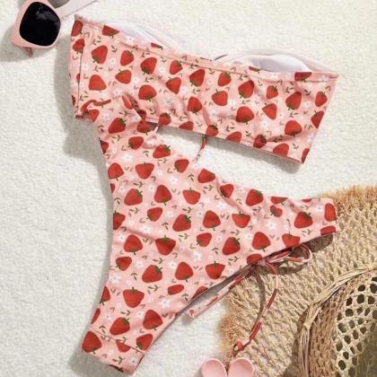 Women Strawberry Swim Dress Split Swimsuit Two-piece Set With ...