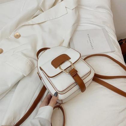 Stylish Beige And Brown Small Leather Backpack on Luulla