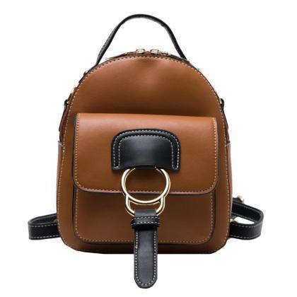 Stylish Beige And Brown Small Leather Backpack on Luulla