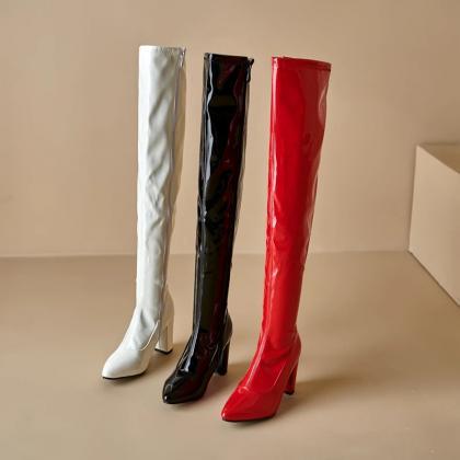 Womens Red Patent Leather Thigh High Boots on Luulla