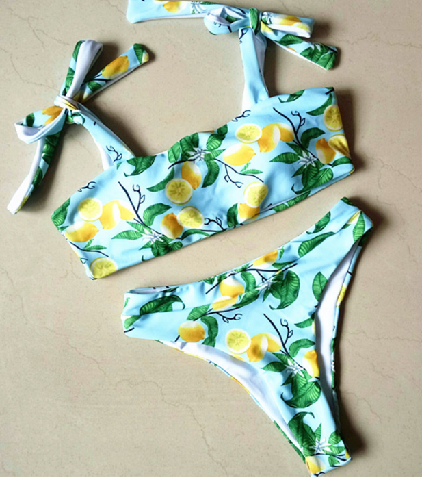 Lemon Two Piece Vest Bow Bikinis Swimwear Bathsuit on Luulla