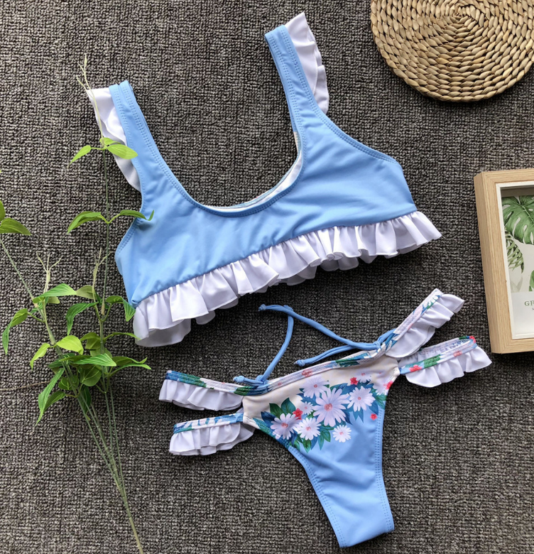Leaf Edge Printing, Ladies Split Bathing Suit, Two Pieces. on Luulla