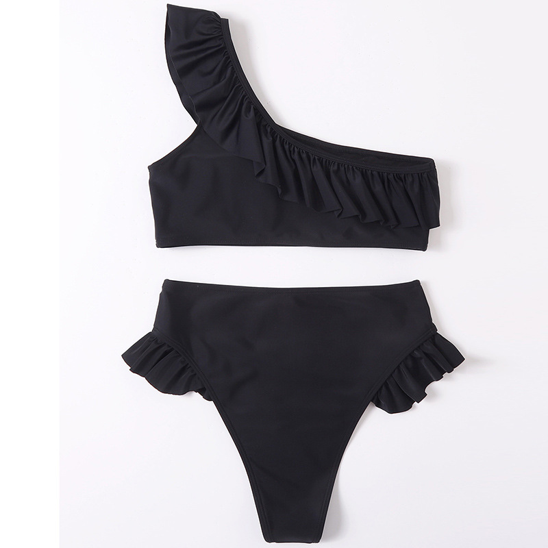 Solid Color Split Swimsuit One-shoulder Ruffled Ladies Sexy Bikini on ...