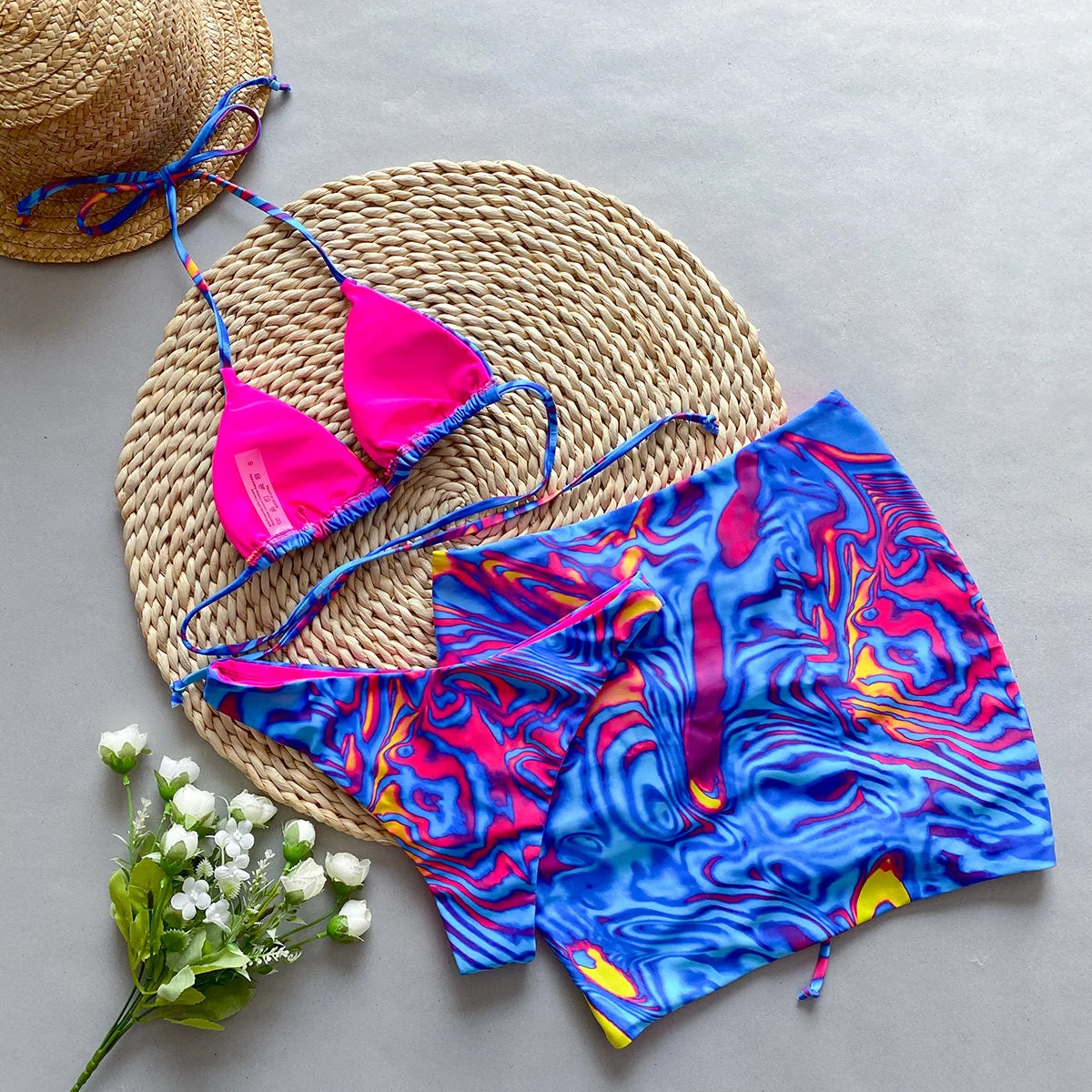 Womens High-waisted Bikini Set With Abstract Print on Luulla