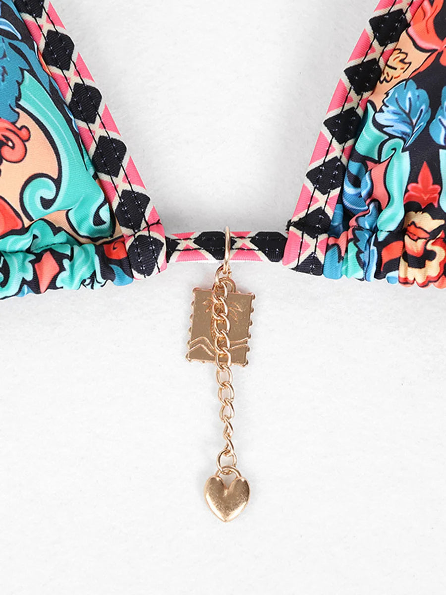 Bohemian Print Triangle Top Bikini Swimwear Set on Luulla