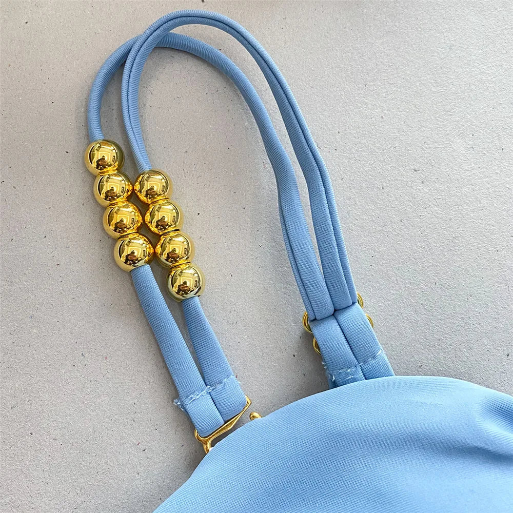 Womens Color Block One-piece Swimsuit With Button Accents on Luulla