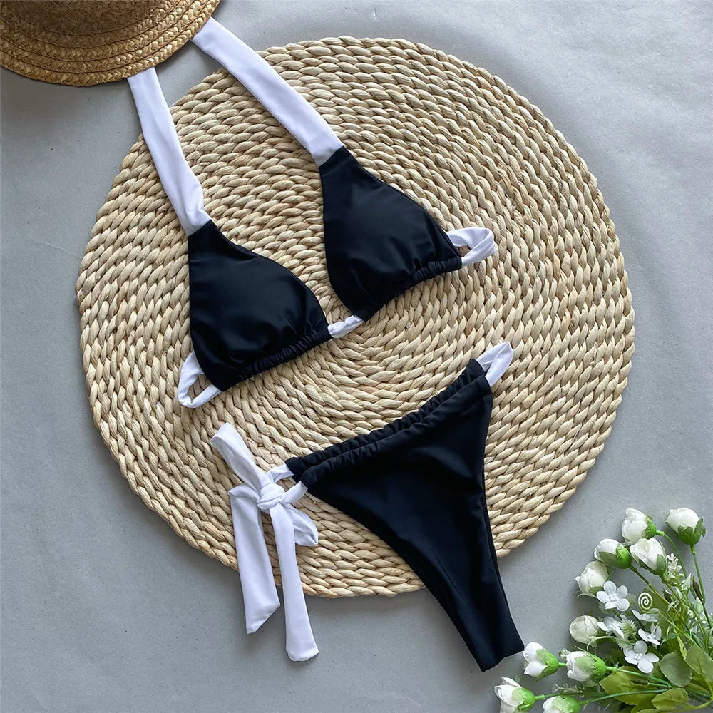 Elegant Black And White Bikini Swimwear Set For Women on Luulla