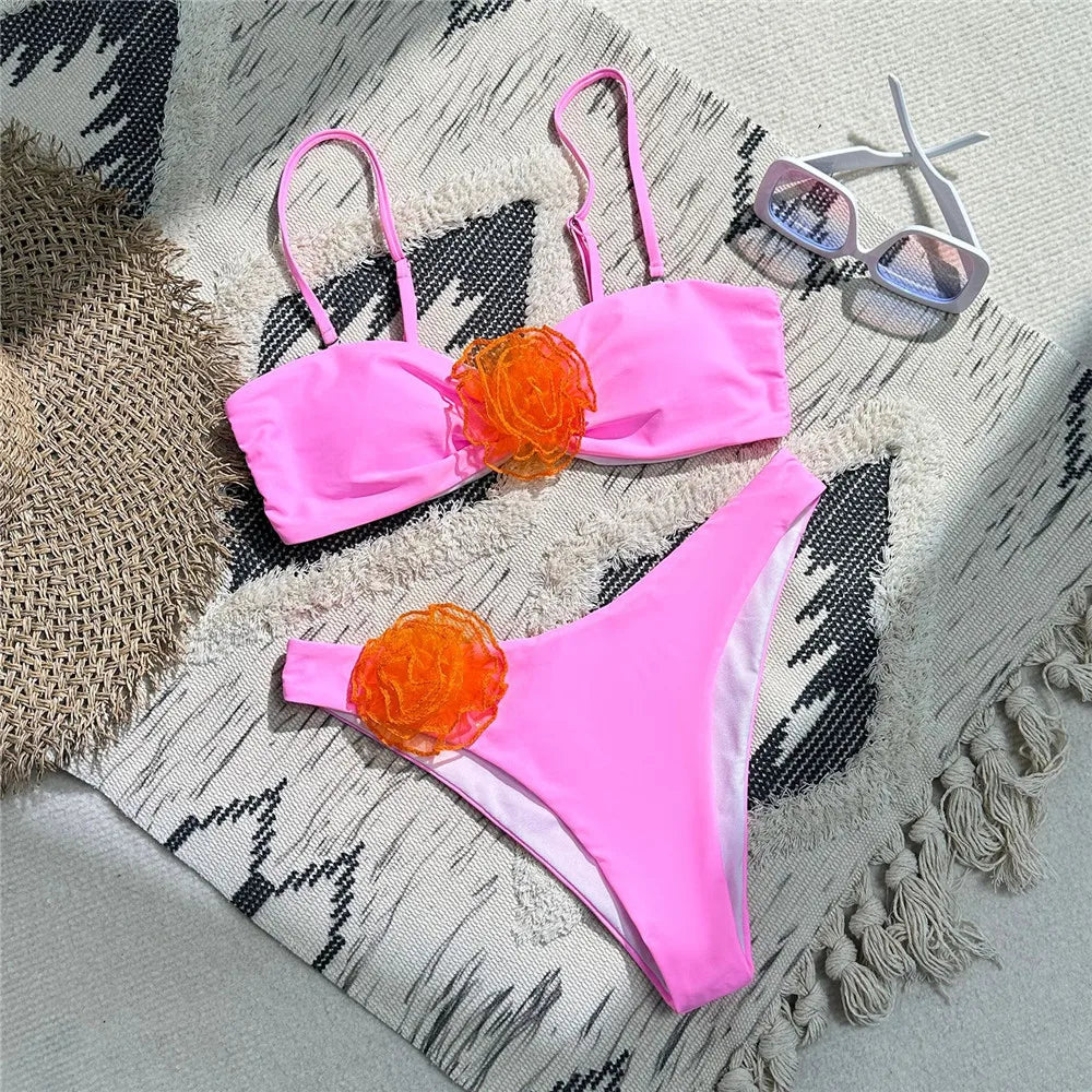 Womens Floral Accent Two-piece Yellow Bikini Set on Luulla
