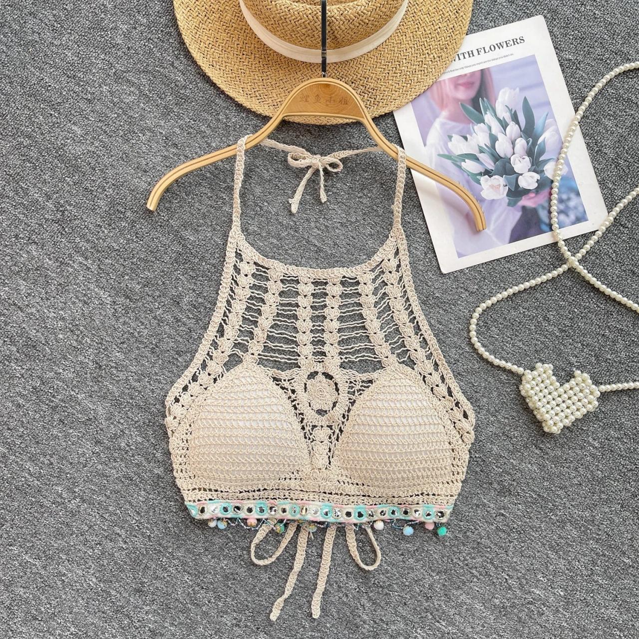 Crochet Halter Top Bikini Beach Boho Swimwear on Luulla