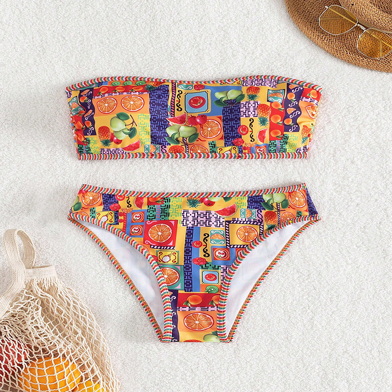 Printed Strapless Beach Swimsuit Fruit Bikini Women's Triangle Bikini ...