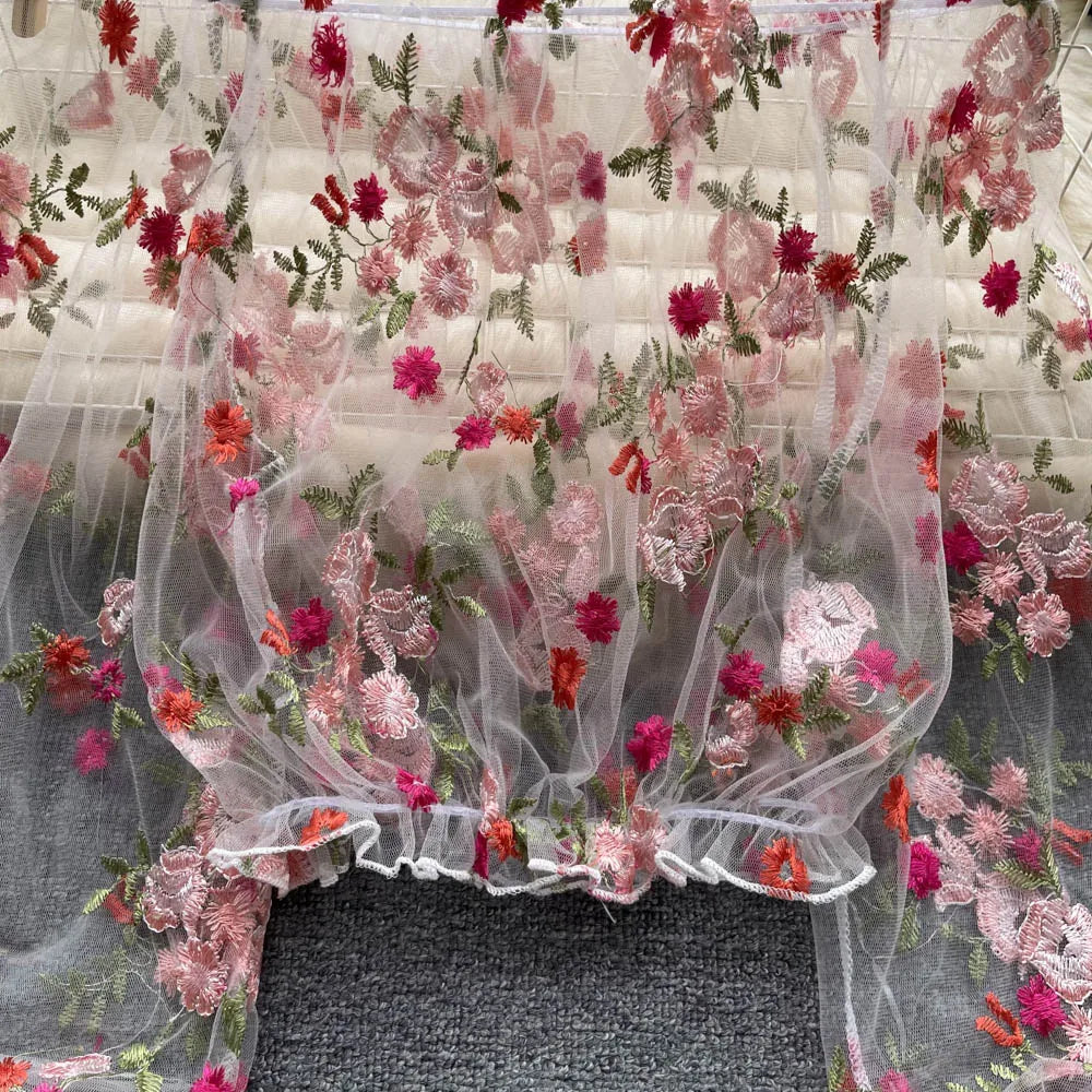 Womens Sheer Floral Embroidered Off-shoulder Top on Luulla