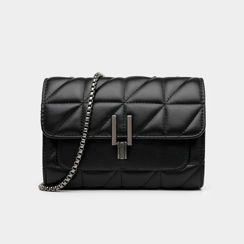 Quilted Black Leather Crossbody Bag With Chain on Luulla Quilted Black Leather Crossbody Bag With Chain on Luulla