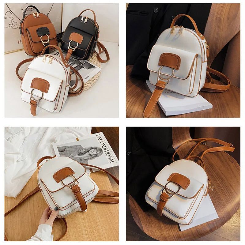 Stylish Beige And Brown Small Leather Backpack on Luulla