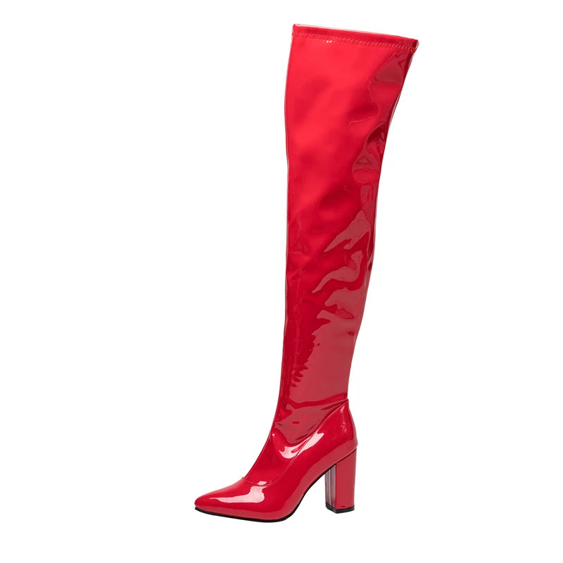 Womens Red Patent Leather Thigh High Boots on Luulla