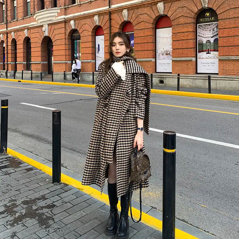 houndstooth cape coat