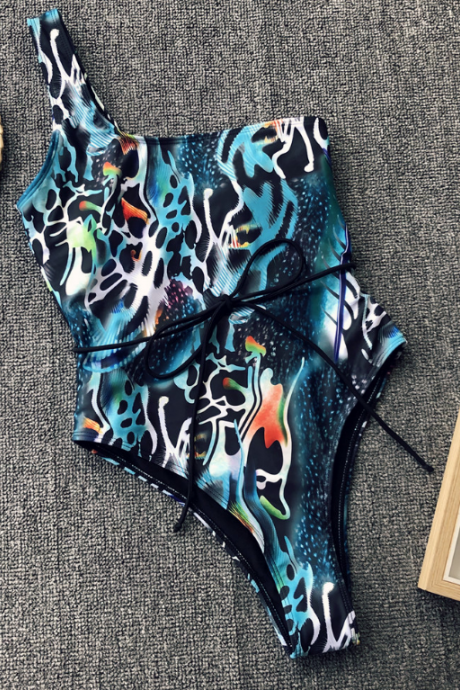 Blue And White Stripes Ruffled Accent Plunge V One-Piece Swimsuit ...