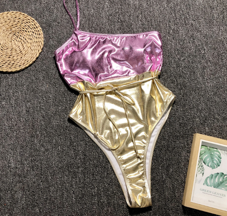 Burst One-shoulder Skin Splice Swimwear on Luulla