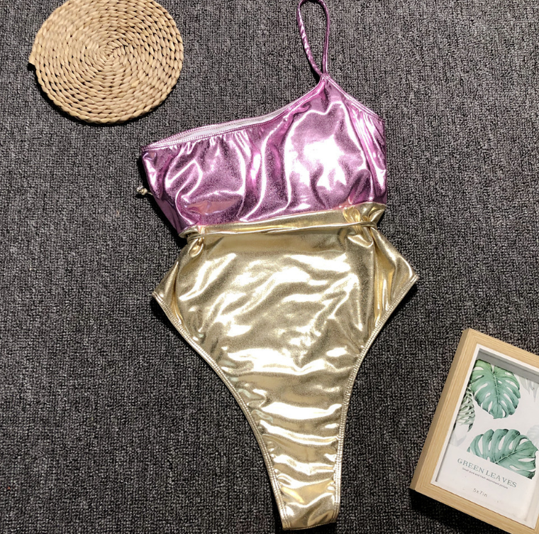 Burst One-shoulder Skin Splice Swimwear on Luulla