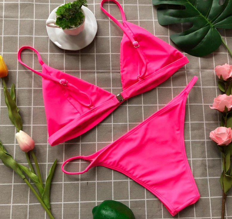 Pop Sexy To Gather Pure Color Split Bathing Suit Bikini on Luulla