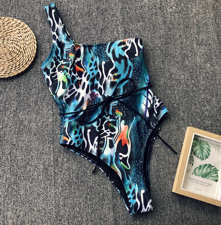 Single-shoulder Leopard Print Bathing Suit on Luulla