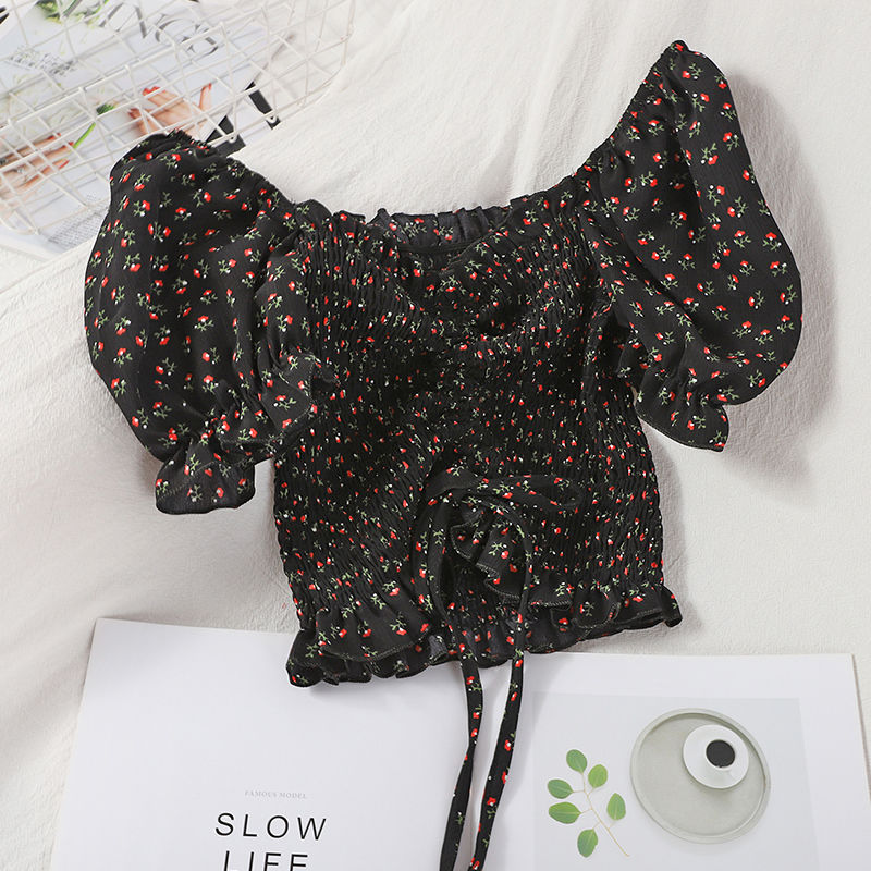 Summer Short Off-the-shoulder And One-word Neckline Drawstring Fungus ...