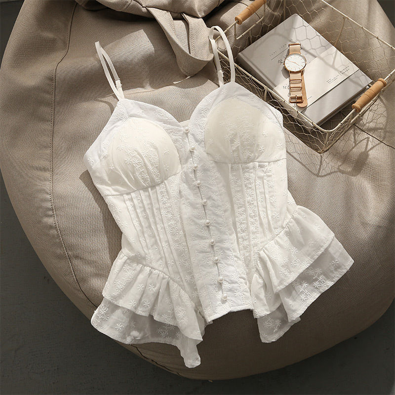 Women's Sexy Pearl Ruffled Waist Tube Top on Luulla