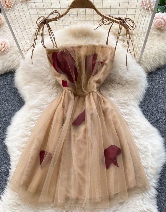 One-line Shoulder Drawstring Halter Dress Women's Gauze Dress on Luulla