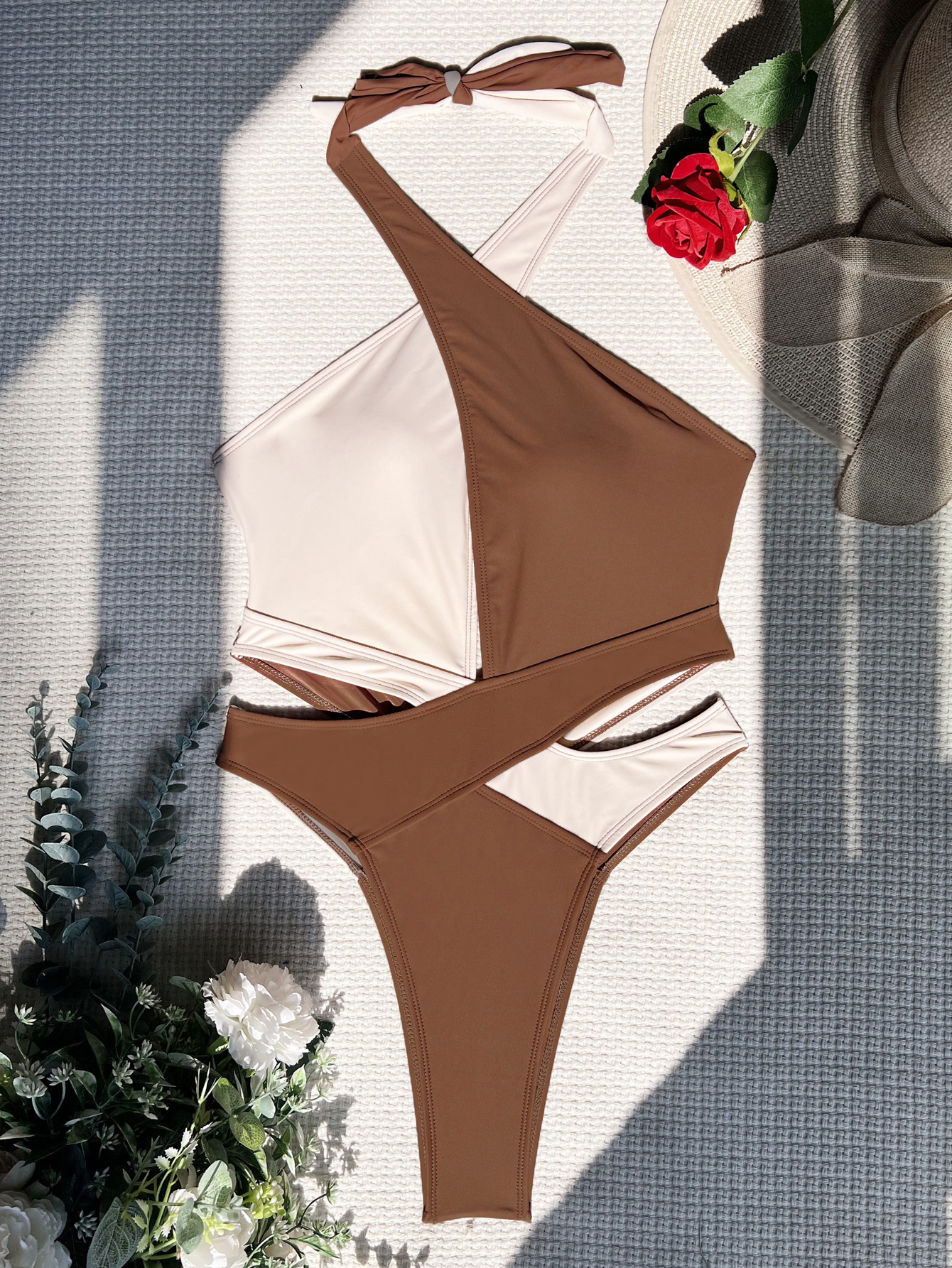 One-piece Swimsuit Cross Bikini Swimsuit Women's Patchwork Swimsuit ...