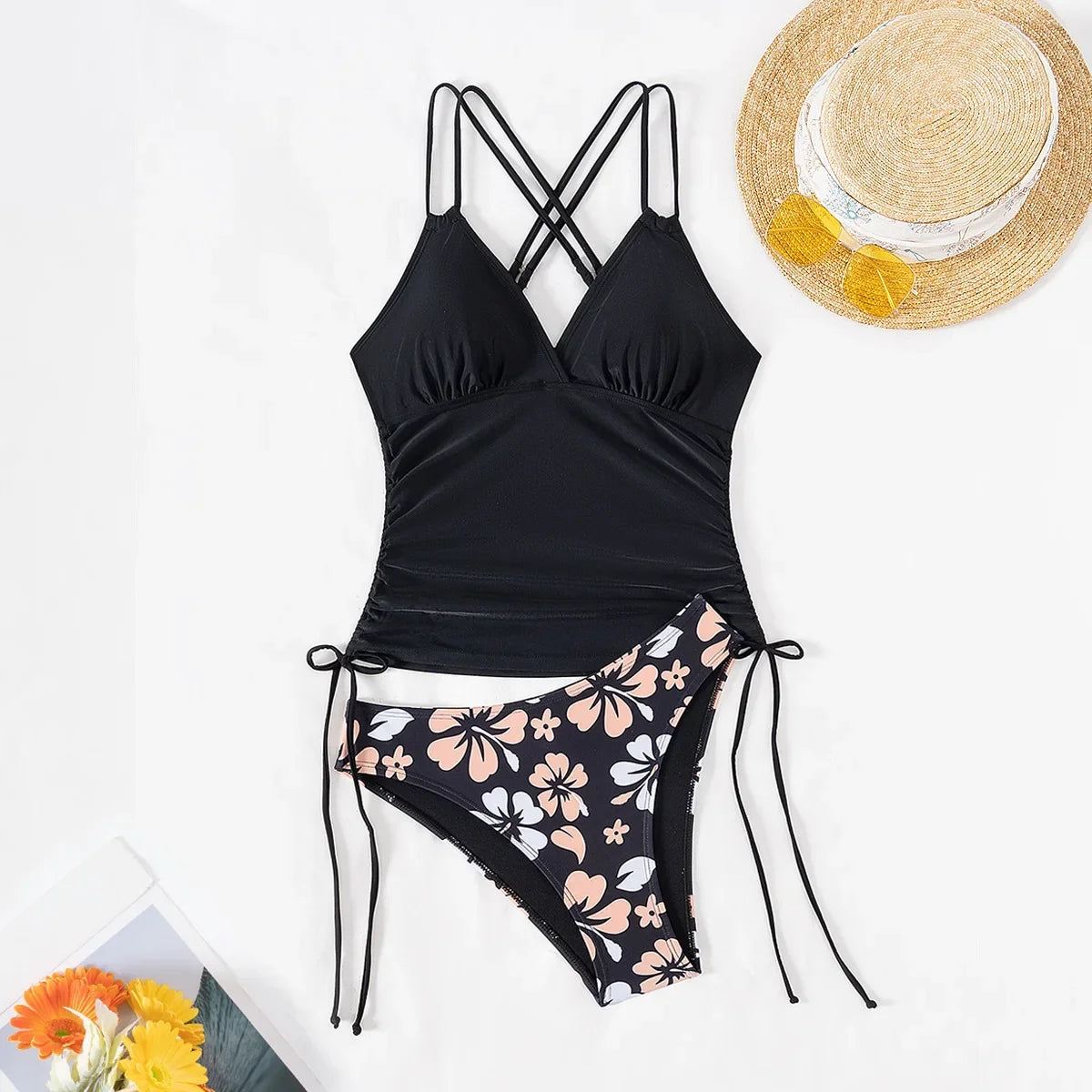 Womens Floral Bottom Tankini Two-piece Swimsuit Set on Luulla