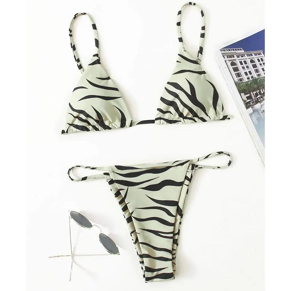 Womens Zebra Print Two-piece Bikini Swimwear Set on Luulla