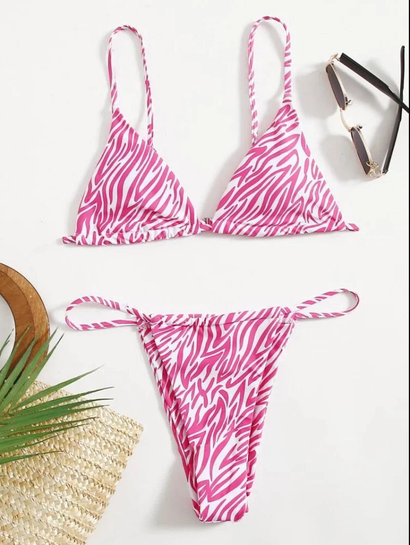 Womens Pink Zebra Print Bikini Set Swimwear Beachwear on Luulla