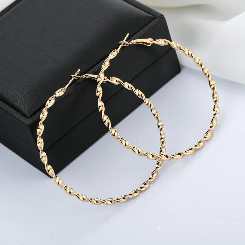 Elegant Twisted Gold Hoop Earrings For Women on Luulla