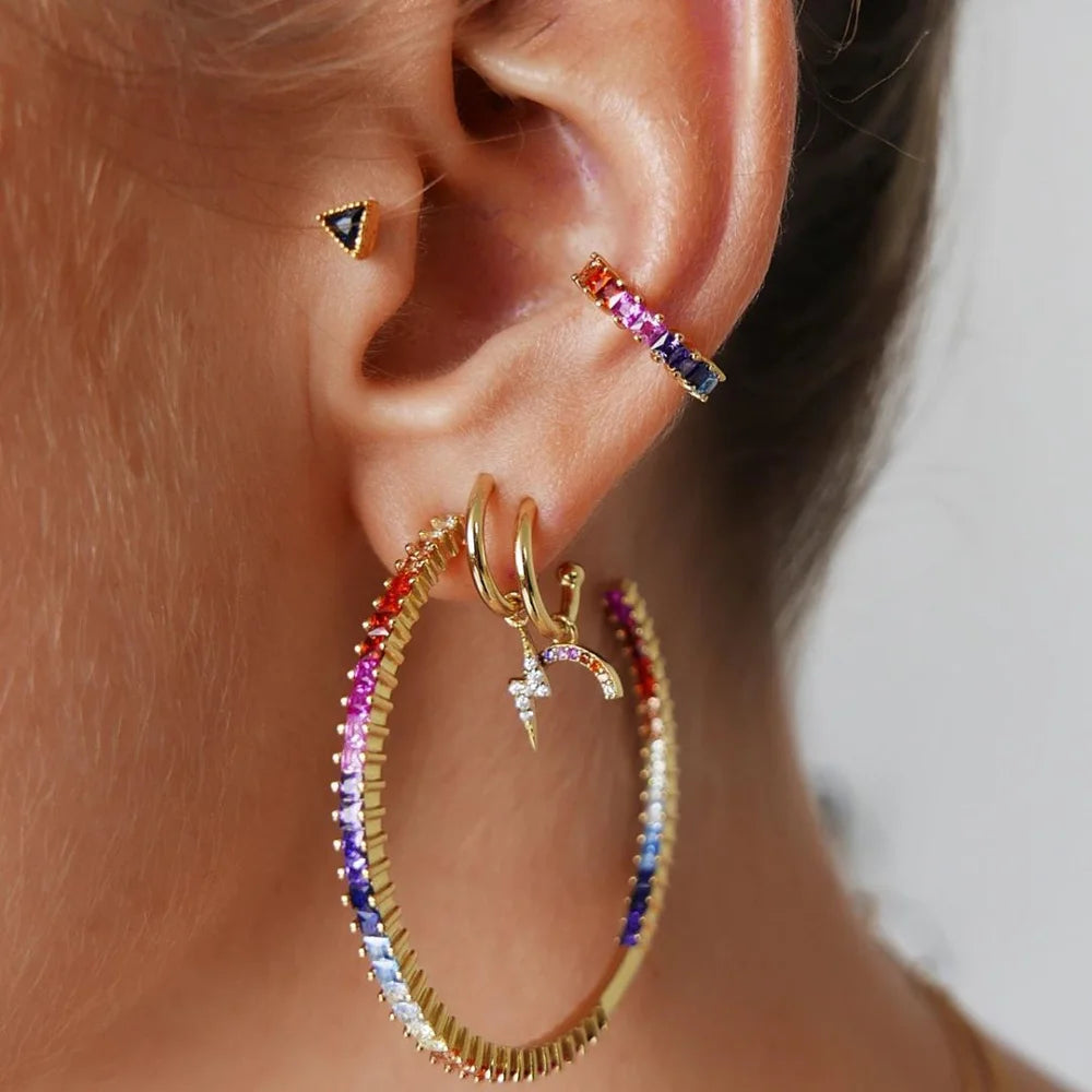Rainbow Crystal Hoop Earrings With Gold Plating on Luulla