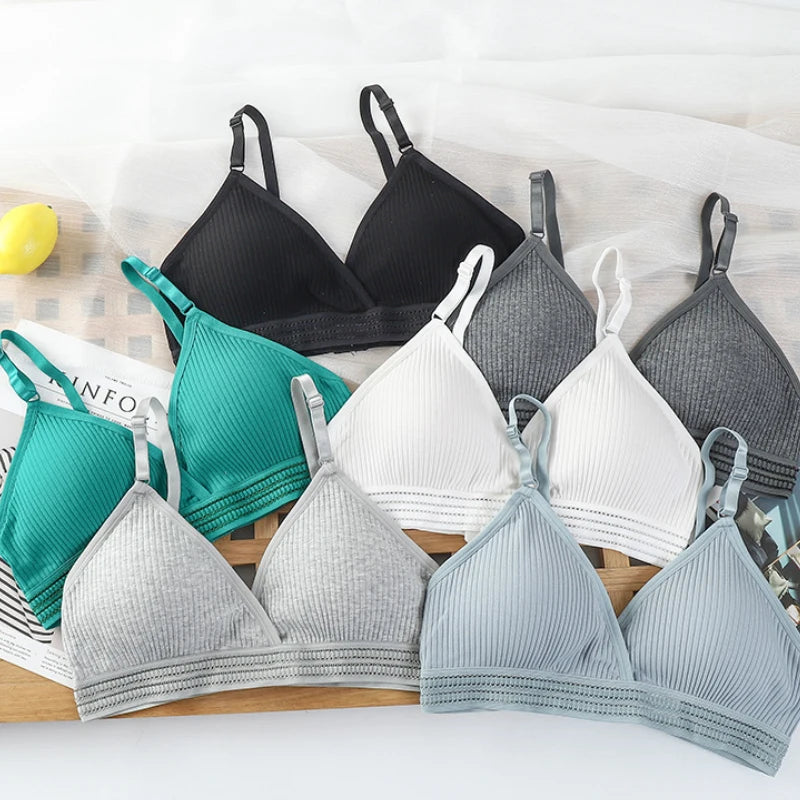 Comfortable Wireless Ribbed Triangle Bralette Set 6-pack on Luulla