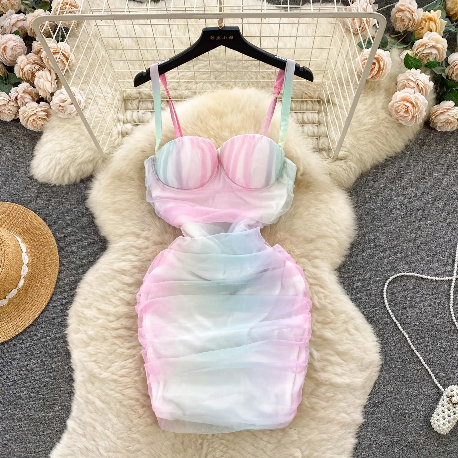 Pastel Gradient Bodycon Dress With Spaghetti Straps on Luulla