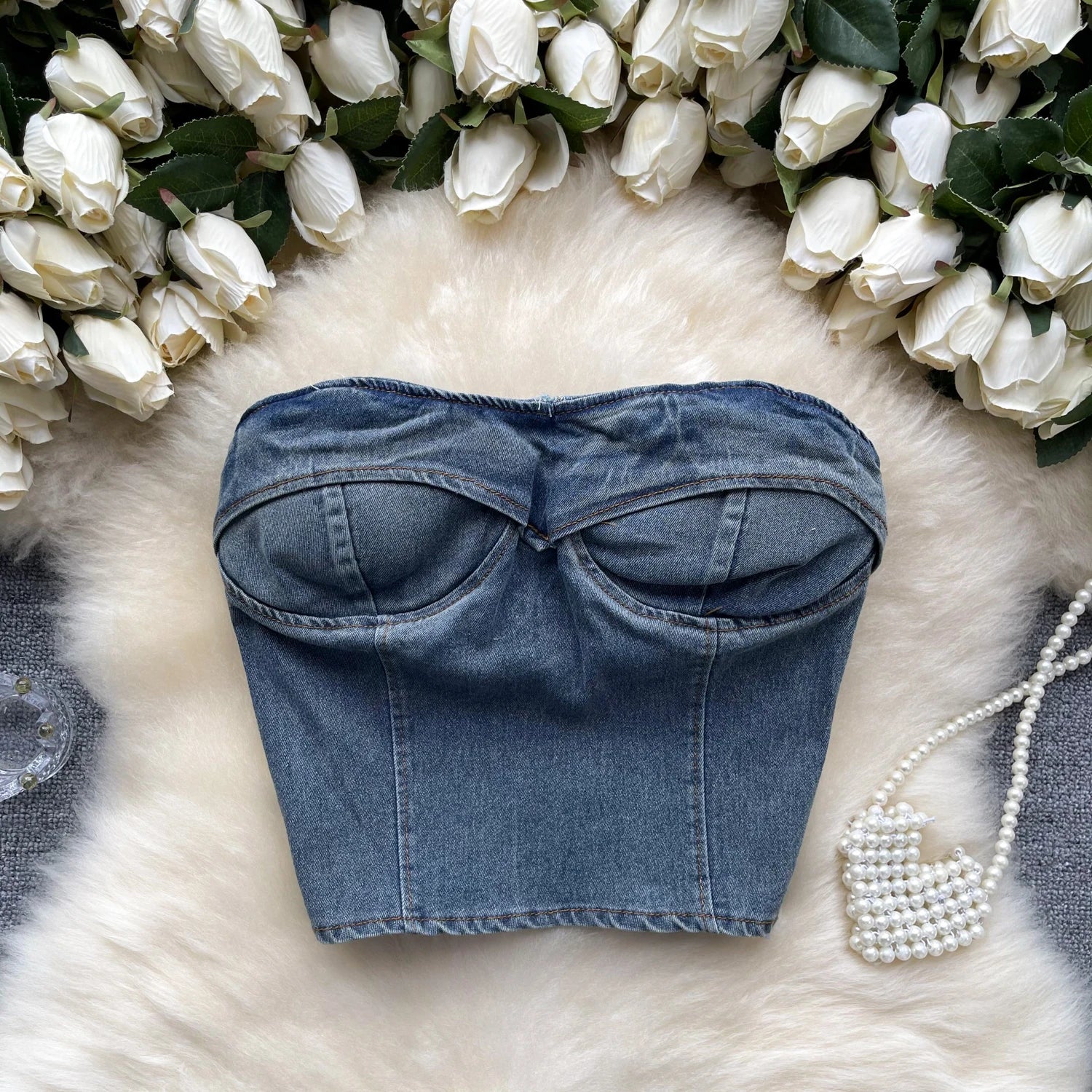 Denim Strapless Bustier Top For Women on Luulla
