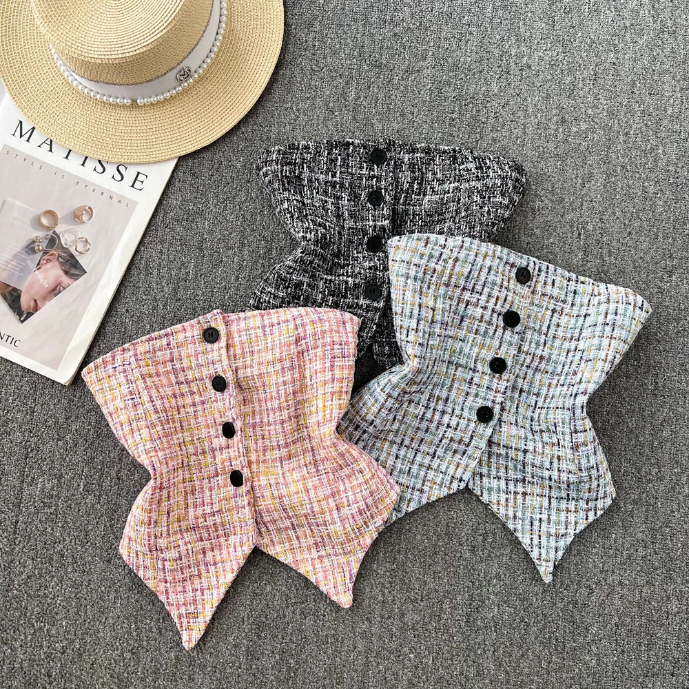 Elegant Tweed Button-down Collars In Assorted Colors on Luulla