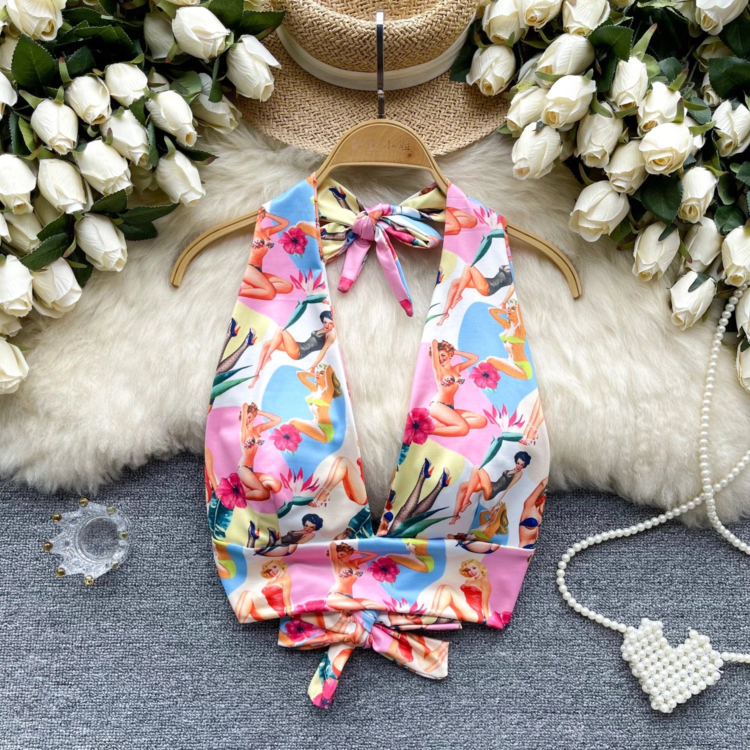 Vintage Pin-up Girl Pattern Bikini Top on Luulla