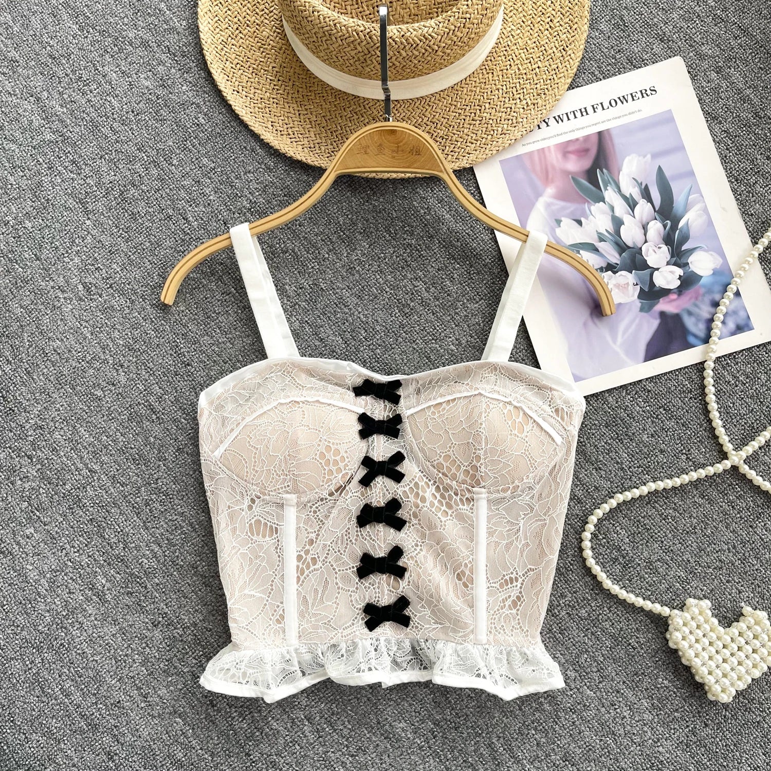 Womens Elegant Lace Bustier Top With Bows on Luulla