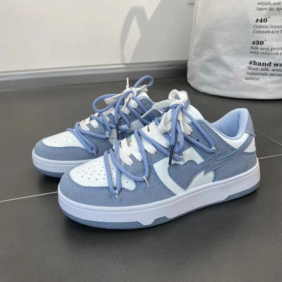 Stylish Blue And White Heart Sneakers Trendy on Luulla