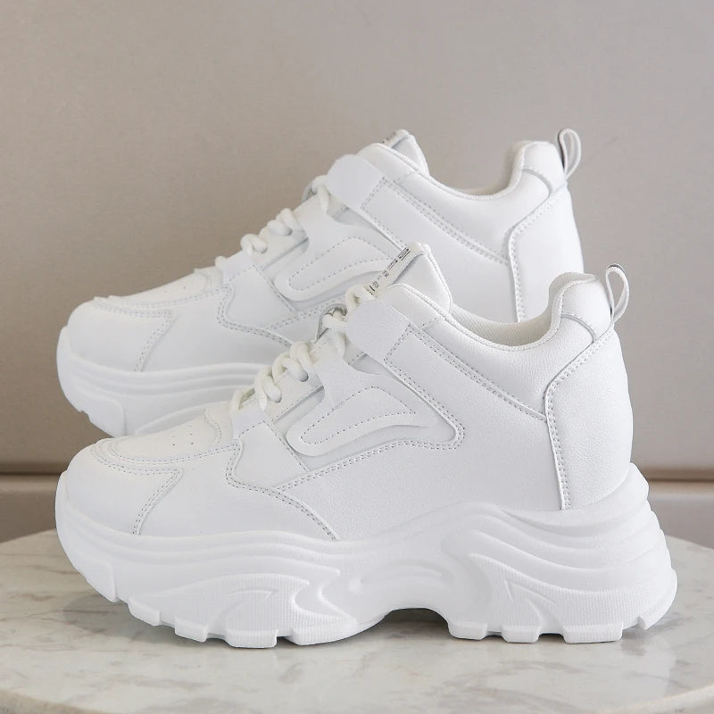 Womens White Chunky Platform Sneakers Lace-up on Luulla