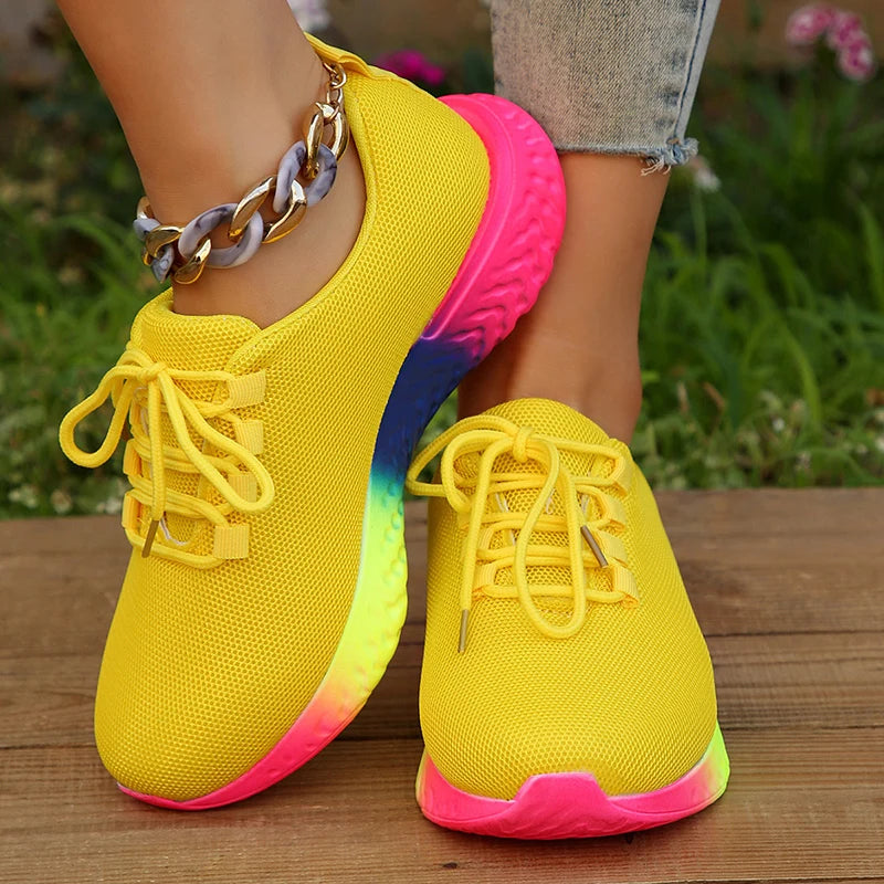 Vibrant Yellow Sneakers With Colorful Rainbow Soles on Luulla