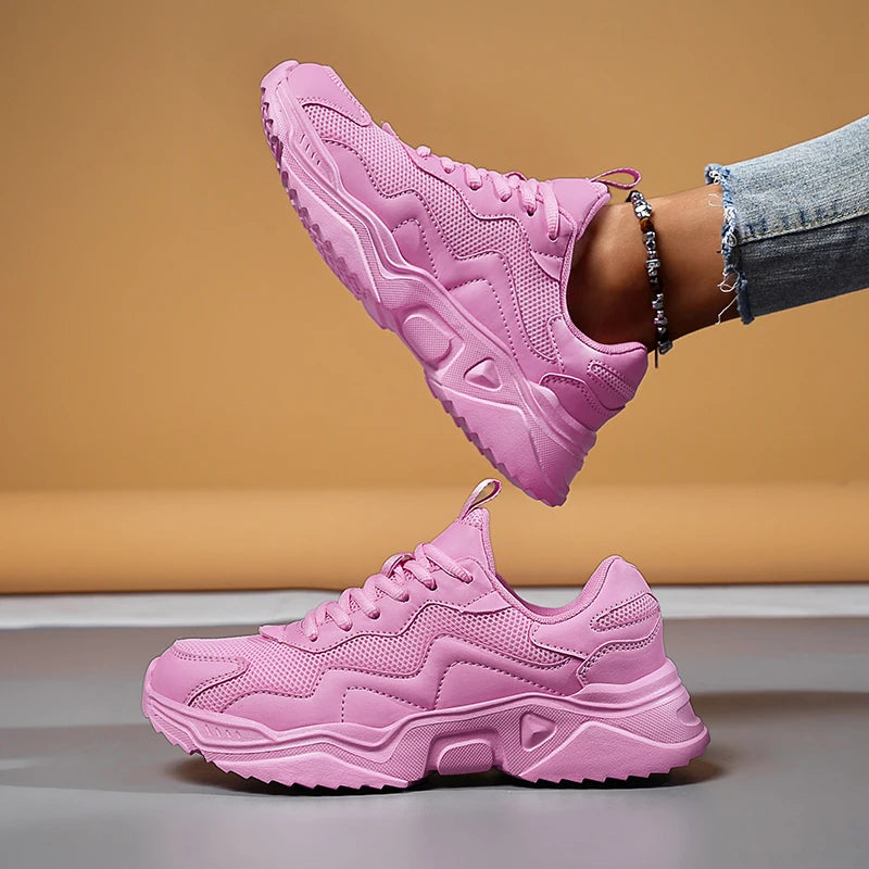 Womens Trendy Pink Chunky Platform Sneakers on Luulla