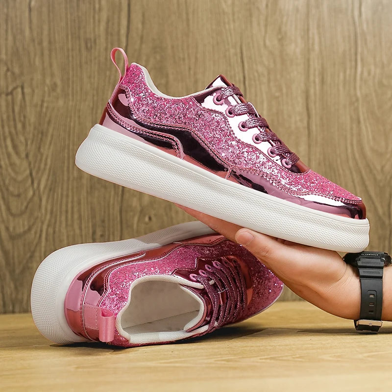 Shiny Pink Glitter Sneakers For Women Girls on Luulla