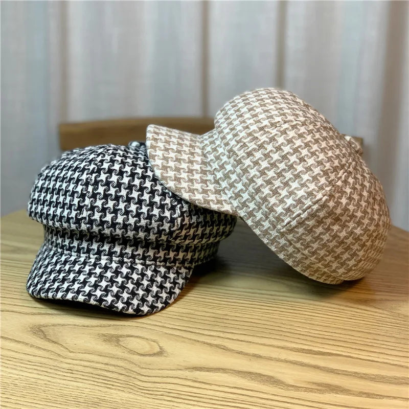 Houndstooth Pattern Stylish Newsboy Caps For Women on Luulla