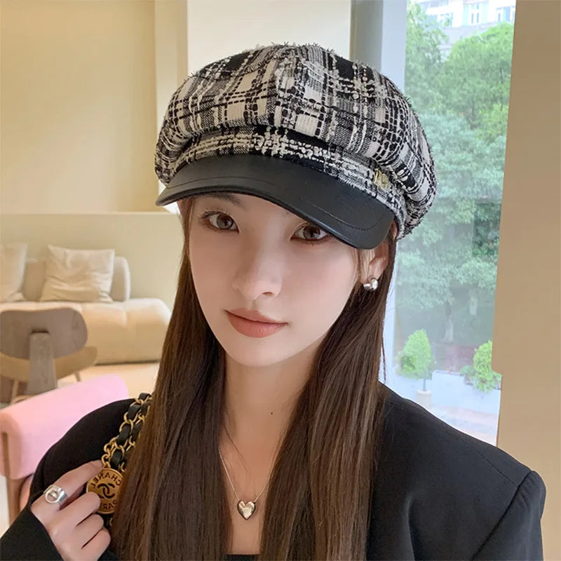 Trendy Plaid Wool Blend Newsboy Cap Hat on Luulla
