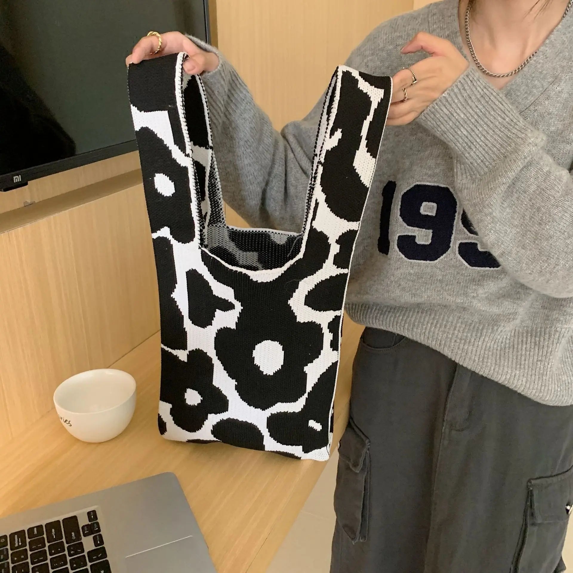Black And White Floral Tote Shoulder Bag on Luulla